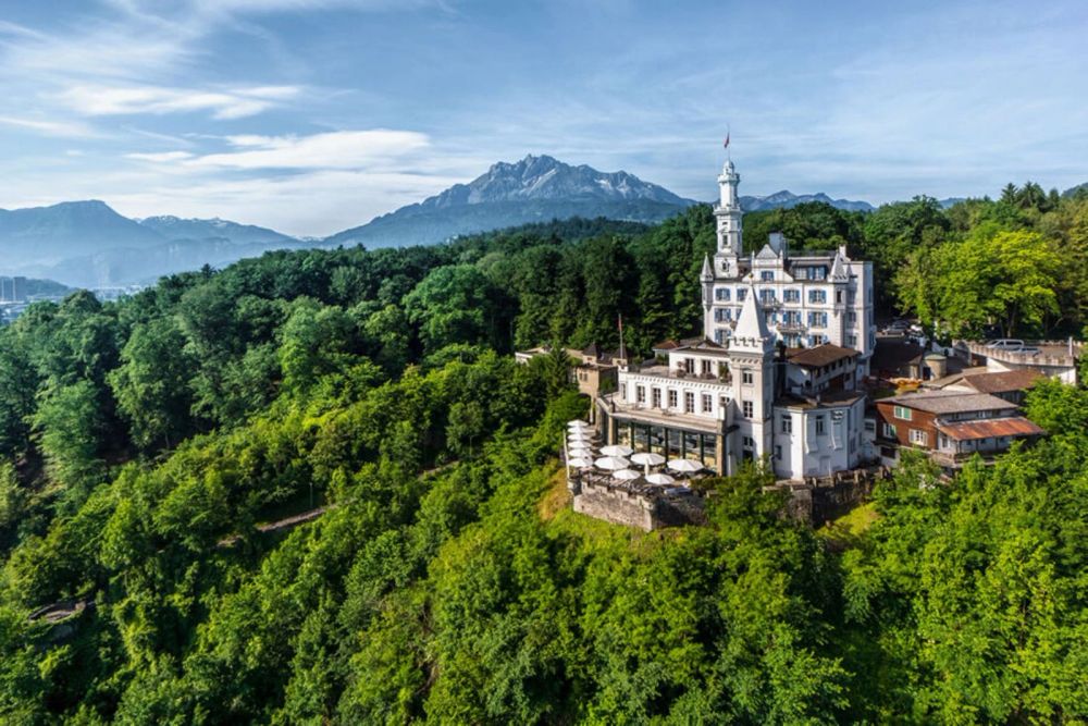 Lucerne castle hotel for elopements with mountain views