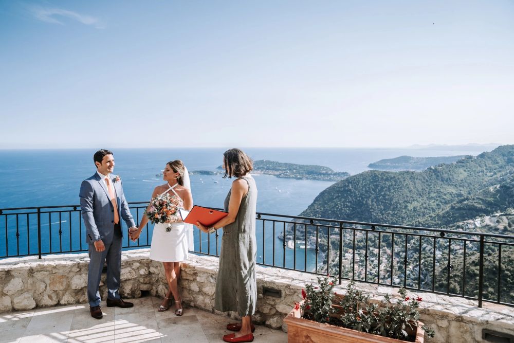 Scenic terrace elopement atop a medieval town in Nice